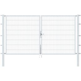 Zaundoppelt&uuml;r Alberts "Flexo", silber (silberfarben), B:300cm H:160cm, Stahl, Tore, 300 cm Breite (150cm + 150cm), in versch. H&ouml;hen