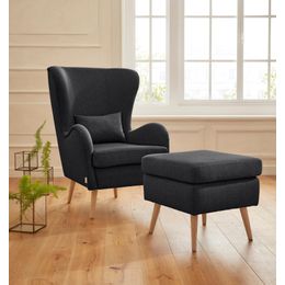 Sessel Home Affaire "Sallito, TV-Sessel, Ohrensessel mit", schwarz, B:76cm H:109cm T:85cm, Struktur Hahnentritt (67% Polypropylen, 33% Polyester);Samtoptik (100% Polyester);Fellimitat (100% Polyester);Samtcord (92% Polyester, 8% Polyamid);Struktur (100% Polyester);Struktur fein (100% Polyester), Sessel, Sessel mit Hocker Ohrensessel mit Hocker, Hocker, in vielen Bezugsqualit&auml;ten, auch in Samtcord