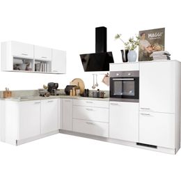 K&uuml;chenzeile KOCHSTATION "KS-Scafa, mit h&ouml;henverstellbaren F&uuml;&szlig;en", wei&szlig; (k&uuml;che: wei&szlig;, korpus: wei&szlig;, arbeitsplatte: zementfarben hell), B:305cm T:60cm, Komplettk&uuml;chen-Sets, K&uuml;chenzeile, vormontiert, wahlweise mit E-Ger&auml;ten, Stellbreite 305 x 185 cm