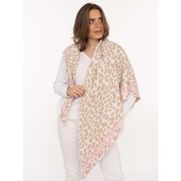 Dreieckstuch Zwillingsherz "Doppel Leo", Damen, hellbeige, Baumwollmischung, Modet&uuml;cher, kombiniert Leo-Print mit Schriftzug, Mode Tuch
