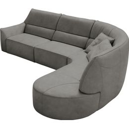 Ecksofa Egoitaliano "Puffy, extravagant & edel, Retro Designsofa, hoher Sitzkomfort, L-Form", grau (steingrau), B:330cm H:88cm T:205cm, Luxus-Micofaser Lederoptik (100% Polyester) ist ein neues technisches Gewebe mit einem visuellen und taktilen Aspekt, der dem Nubuk sehr nahe kommt, mit innovativen Eigenschaften. Seine au&szlig;erordentliche Weichheit kommt von einem exklusiven Produktionsprozess, der 