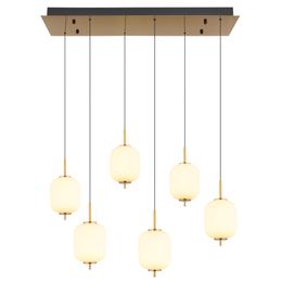 Globo LIGHTING LED Pendelleuchte "EWALD", gold (messingfarben), 6, H: 220cm, 1 Stk., Leuchten, H&auml;ngelampe/H&auml;ngeleuchte/Glas opal/h&ouml;henverstellbar/messingfarben, LED Pendelleuchte