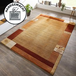 Wollteppich Theko "Tromso, Wolle, Handgefertigt, Bord&uuml;re mit Hoch-Tief-Effekt" Gr. 1, terra, B:60cm H:15mm L:90cm, Wolle, Teppiche, Wohnzimmer, Schlafzimmer, Esszimmer