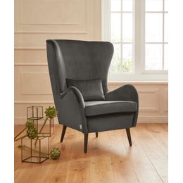 Sessel Home Affaire "Sallito, Ohrensessel, TV-Sessel", grau (anthrazit), B:76cm H:109cm T:85cm, Struktur Hahnentritt (67% Polypropylen, 33% Polyester);Samtoptik (100% Polyester);Fellimitat (100% Polyester);Samtcord (92% Polyester, 8% Polyamid);Struktur (100% Polyester);Struktur fein (100% Polyester), Sessel, Sessel, f&uuml;r Wohnzimmer, auch in Samtcord