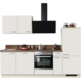 K&uuml;chenzeile KOCHSTATION "KS-Scafa, mit h&ouml;henverstellbaren F&uuml;&szlig;en, vormontiert, mit", beige (k&uuml;che: natur, korpus: magnoliafarben, arbeitsplatte: walnuss braun nachbildung), B:260cm T:60cm, Komplettk&uuml;chen-Sets, K&uuml;chenzeile, Soft-Close, wahl. mit E-Ger&auml;ten inkl. Geschirrsp&uuml;ler, Breite 260 cm