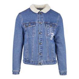 Jeansjacke Karl Kani "Karl Kani Herren KM224-062-1 KK Old English Denim Jacket", Herren, Gr. XS, dirtyblau, 100% Baumwolle, mehrfarbig, normal, amerikanischer Ausschnitt, Jacken Jeansjacke