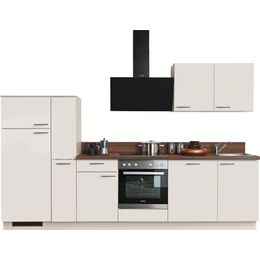 K&uuml;chenzeile KOCHSTATION "KS-Scafa, mit h&ouml;henverstellbaren F&uuml;&szlig;en", beige (k&uuml;che: natur, korpus: magnoliafarben, arbeitsplatte: walnuss braun nachbildung), B:310cm T:60cm, Komplettk&uuml;chen-Sets, K&uuml;chenzeile, vormontiert, wahlweise mit E-Ger&auml;ten, mit Soft-Close, Breite 310 cm
