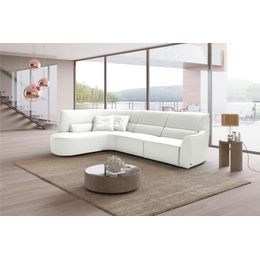 Ecksofa Egoitaliano "Puffy, extravagant & edel, Retro Designsofa, hoher Sitzkomfort, L-Form", wei&szlig;, B:330cm H:88cm T:205cm, Leder &raquo;BULL&laquo; (echtes Rindsleder). Geschliffenes, pigmentiertes und behandeltes Rindsleder mit einer Dicke von 1, 3-1, 5 mm. Dieses Leder zeigt eine ziemlich weiche Hand mit einem halb undurchsichtigen Aussehen. Es handelt sich um ein gesch&uuml;tztes Leder. Eine leichte Deckschich
