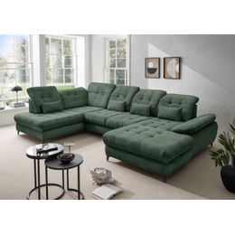 Ecksofa Home Affaire "Lazio modern & bequem, Breite 358cm, U-Form, tolle Detailverarbeitung", silber, zierkissen silber, B:358cm H:94cm T:216cm, 93% Polyester, 7% Polyamid, Sofas, Ecksofa, inkl. Bettkasten, Bettfunktion, Kopfteil-, Sitztiefenverstellung