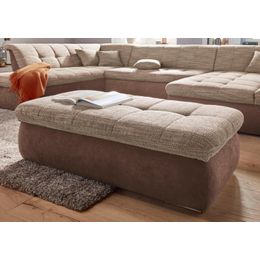 Hocker DOMO collection "PB MORIC praktisches Staufach unter der Sitzfl&auml;che, B/T 136/64cm", braun (braun, braun, beige), B:136cm H:43cm T:64cm, Microfaser PRIMABELLE (100% Polyester) / Struktur (90% Polyester, 10% Polyacryl);Kunstleder SOFTLUX / Struktur (90% Polyester, 10% Polyacryl), Hocker, Polsterhocker, inklisive Staufach