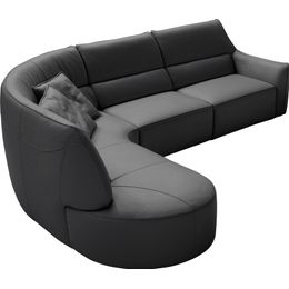 Ecksofa Egoitaliano "Puffy, extravagant & edel, Retro Designsofa, hoher Sitzkomfort, L-Form", schwarz, B:330cm H:88cm T:205cm, Leder &raquo;BULL&laquo; (echtes Rindsleder). Geschliffenes, pigmentiertes und behandeltes Rindsleder mit einer Dicke von 1, 3-1, 5 mm. Dieses Leder zeigt eine ziemlich weiche Hand mit einem halb undurchsichtigen Aussehen. Es handelt sich um ein gesch&uuml;tztes Leder. Eine leichte Decksch