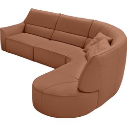 Ecksofa Egoitaliano "Puffy, extravagant & edel, Retro Designsofa, hoher Sitzkomfort, L-Form", rot (brick), B:330cm H:88cm T:205cm, Leder &raquo;BULL&laquo; (echtes Rindsleder). Geschliffenes, pigmentiertes und behandeltes Rindsleder mit einer Dicke von 1, 3-1, 5 mm. Dieses Leder zeigt eine ziemlich weiche Hand mit einem halb undurchsichtigen Aussehen. Es handelt sich um ein gesch&uuml;tztes Leder. Eine leichte Dec