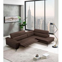 Ecksofa Egoitaliano "Martine, Multifunktionssofa mit Komfortfunktionen, edel und bequem", braun (chocolate), B:272cm H:96cm T:203cm, Leder &raquo;BULL&laquo; (echtes Rindsleder). Geschliffenes, pigmentiertes und behandeltes Rindsleder mit einer Dicke von 1, 3-1, 5 mm. Dieses Leder zeigt eine ziemlich weiche Hand mit einem halb undurchsichtigen Aussehen. Es handelt sich um ein gesch&uuml;tztes Leder. Eine leichte D