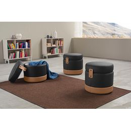 Hocker Egoitaliano "Tonder, Designhocker als Blickfang mit tollen Details, B/T 50/50cm", schwarz, B:50cm H:50cm T:50cm, Leder &raquo;BULL&laquo; (echtes Rindsleder). Geschliffenes, pigmentiertes und behandeltes Rindsleder mit einer Dicke von 1, 3-1, 5 mm. Dieses Leder zeigt eine ziemlich weiche Hand mit einem halb undurchsichtigen Aussehen. Es handelt sich um ein gesch&uuml;tztes Leder. Eine leichte Deckschicht sc