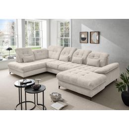 Ecksofa Home Affaire "Lazio modern & bequem, Breite 358cm, U-Form, tolle Detailverarbeitung", silber, zierkissen silber, B:358cm H:94cm T:216cm, 93% Polyester, 7% Polyamid, Sofas, Ecksofa, inkl. Bettkasten, Bettfunktion, Kopfteil-, Sitztiefenverstellung