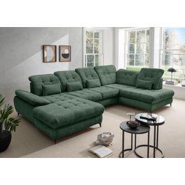 Ecksofa Home Affaire "Lazio modern & bequem, Breite 358cm, U-Form, tolle Detailverarbeitung", silber, zierkissen silber, B:358cm H:94cm T:216cm, 93% Polyester, 7% Polyamid, Sofas, Ecksofa, inkl. Bettkasten, Bettfunktion, Kopfteil-, Sitztiefenverstellung