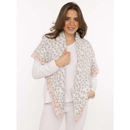 Dreieckstuch Zwillingsherz "Doppel Leo", Damen, hellgrau, Baumwollmischung, Modet&uuml;cher, kombiniert Leo-Print mit Schriftzug, Mode Tuch