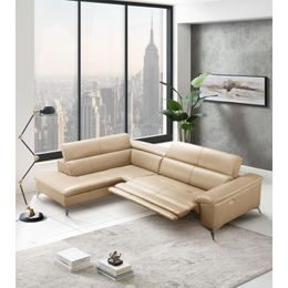 Ecksofa Egoitaliano "Martine, Multifunktionssofa mit Komfortfunktionen, edel und bequem", beige (champagner), B:272cm H:96cm T:203cm, Leder &raquo;BULL&laquo; (echtes Rindsleder). Geschliffenes, pigmentiertes und behandeltes Rindsleder mit einer Dicke von 1, 3-1, 5 mm. Dieses Leder zeigt eine ziemlich weiche Hand mit einem halb undurchsichtigen Aussehen. Es handelt sich um ein gesch&uuml;tztes Leder. Eine leichte 