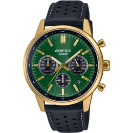 Chronograph CASIO EDIFICE, schwarz (gr&uuml;n, schwarz), Armbanduhren, Herren, Chronograph, Quarzuhr, Armbanduhr, Herrenuhr, Lederarmband, analog, Tag