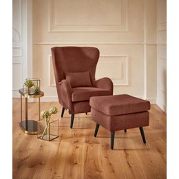 Sessel Home Affaire "Sallito, TV-Sessel, Ohrensessel mit", orange (terra), B:76cm H:109cm T:85cm, Struktur Hahnentritt (67% Polypropylen, 33% Polyester);Samtoptik (100% Polyester);Fellimitat (100% Polyester);Samtcord (92% Polyester, 8% Polyamid);Struktur (100% Polyester);Struktur fein (100% Polyester), Sessel, Sessel mit Hocker Ohrensessel mit Hocker, Hocker, in vielen Bezugsqualit&auml;ten, auch in Sa