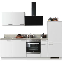 K&uuml;chenzeile KOCHSTATION "KS-Scafa, mit h&ouml;henverstellbaren F&uuml;&szlig;en", wei&szlig; (k&uuml;che: wei&szlig;, korpus: wei&szlig;, arbeitsplatte: zementfarben hell), B:260cm T:60cm, Komplettk&uuml;chen-Sets, K&uuml;chenzeile, vormontiert, wahlweise mit E-Ger&auml;ten, mit Soft-Close, Breite 260 cm