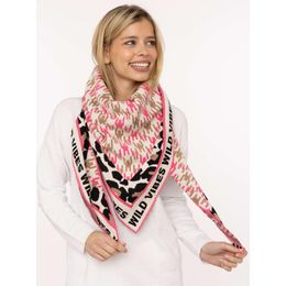 Dreieckstuch Zwillingsherz "Leo Hahnentritt", Damen, pink, Baumwollmischung, Modet&uuml;cher, Mustermix, Leo und Hahnentritt, Schriftzug, Mode Tuch