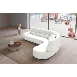 Ecksofa Egoitaliano "Puffy, extravagant & edel, Retro Designsofa, hoher Sitzkomfort, L-Form", wei&szlig;, B:330cm H:88cm T:205cm, Leder &raquo;BULL&laquo; (echtes Rindsleder). Geschliffenes, pigmentiertes und behandeltes Rindsleder mit einer Dicke von 1, 3-1, 5 mm. Dieses Leder zeigt eine ziemlich weiche Hand mit einem halb undurchsichtigen Aussehen. Es handelt sich um ein gesch&uuml;tztes Leder. Eine leichte Deckschich