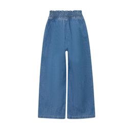 Bequeme Jeans s.Oliver JUNIOR, M&auml;dchen, Gr. 128, N-Gr, mid blau, Denim/Jeans, Obermaterial: 100% Baumwolle, unifarben, bequem lang, Jeans, mit elastischem breitem Bund und Bindeband
