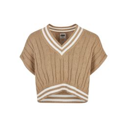 Rundhalspullover Urban Classics "Urban Classics Damen Ladies Cropped Knit College Slipover", Damen, Gr. XL, unionbeige, 100% Baumwolle, gestreift, oversize, V-Ausschnitt, Pullover Rundhalspullover