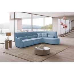 Ecksofa Egoitaliano "Puffy, extravagant & edel, Retro Designsofa, hoher Sitzkomfort, L-Form", blau (himmelblau), B:330cm H:88cm T:205cm, Leder &raquo;BULL&laquo; (echtes Rindsleder). Geschliffenes, pigmentiertes und behandeltes Rindsleder mit einer Dicke von 1, 3-1, 5 mm. Dieses Leder zeigt eine ziemlich weiche Hand mit einem halb undurchsichtigen Aussehen. Es handelt sich um ein gesch&uuml;tztes Leder. Eine leich