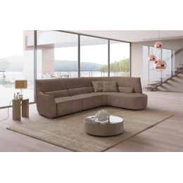 Ecksofa Egoitaliano "Puffy, extravagant & edel, Retro Designsofa, hoher Sitzkomfort, L-Form", braun (mud), B:330cm H:88cm T:205cm, Luxus-Micofaser Lederoptik (100% Polyester) ist ein neues technisches Gewebe mit einem visuellen und taktilen Aspekt, der dem Nubuk sehr nahe kommt, mit innovativen Eigenschaften. Seine au&szlig;erordentliche Weichheit kommt von einem exklusiven Produktionsprozess, der Unrei