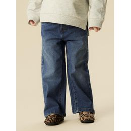 Weite Jeans name it "NMFROSE WIDE JEANS 1061-DT TB", M&auml;dchen, Gr. 128, N-Gr, medium blau denim, Denim/Jeans, Obermaterial: 78% Baumwolle, 21% Polyester, 1% Elasthan, unifarben, regular fit normal, Jeans