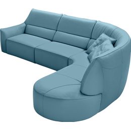 Ecksofa Egoitaliano "Puffy, extravagant & edel, Retro Designsofa, hoher Sitzkomfort, L-Form", blau (t&uuml;rkis), B:330cm H:88cm T:205cm, Leder &raquo;BULL&laquo; (echtes Rindsleder). Geschliffenes, pigmentiertes und behandeltes Rindsleder mit einer Dicke von 1, 3-1, 5 mm. Dieses Leder zeigt eine ziemlich weiche Hand mit einem halb undurchsichtigen Aussehen. Es handelt sich um ein gesch&uuml;tztes Leder. Eine leichte D