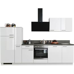 K&uuml;chenzeile KOCHSTATION "KS-Scafa, mit h&ouml;henverstellbaren F&uuml;&szlig;en", wei&szlig; (k&uuml;che: wei&szlig;, korpus: wei&szlig;, arbeitsplatte: stahlfarben dunkel), B:310cm T:60cm, Komplettk&uuml;chen-Sets, K&uuml;chenzeile, vormontiert, wahlweise mit E-Ger&auml;ten, mit Soft-Close, Breite 310 cm