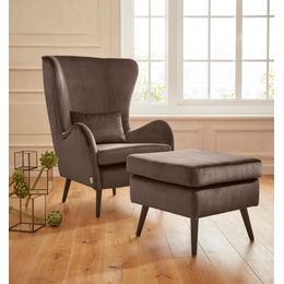 Sessel Home Affaire "Sallito, TV-Sessel, Ohrensessel mit", grau (taupe), B:76cm H:109cm T:85cm, Struktur Hahnentritt (67% Polypropylen, 33% Polyester);Samtoptik (100% Polyester);Fellimitat (100% Polyester);Samtcord (92% Polyester, 8% Polyamid);Struktur (100% Polyester);Struktur fein (100% Polyester), Sessel, Sessel mit Hocker Ohrensessel mit Hocker, Hocker, in vielen Bezugsqualit&auml;ten, auch in Samt