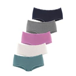 Panty Vivance, Damen, Gr. 32/34, bunt (anthrazit meliert, beige meliert, flieder, eukalyptus, navy), Single Jersey, Obermaterial: 95% Baumwolle, 5% Elasthan. Spitze: 90% Polyamid, 10% Elasthan, meliert, unifarben, k&ouml;rpernah, Unterhosen Panty, aus elastischer Baumwolle, unifarbene Optik