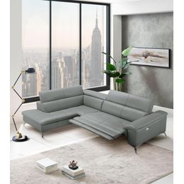 Ecksofa Egoitaliano "Martine, Multifunktionssofa mit Komfortfunktionen, edel und bequem", blau (himmel), B:272cm H:96cm T:203cm, Leder NUVOLE (Echtes Rindsleder). Halbnat&uuml;rliches, halbnarbiges Rindsleder mit einer nat&uuml;rlichen K&ouml;rnung von 1, 2 bis 1, 4 mm. Dieses Leder hat eine weiche, wachsartige Haptik mit mattem Aussehen und einem Wolkeneffekt. Es handelt sich um ein Naturleder, das die urspr&uuml;ng