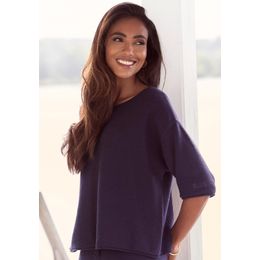 3/4-Arm-Shirt ELBSAND, Damen, Gr. 48/50, marine, Feinstrick, Obermaterial: 55% Baumwolle, 45% Nylon, unifarben, weit h&uuml;ftlang, U-Boot-Ausschnitt, eingesetzt, Shirts 3/4-Arm-Shirt, mit U-Boot Ausschnitt, Loungewear