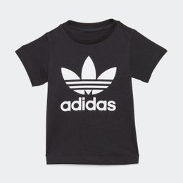 T-Shirt adidas originals "TREFOIL KIDS", M&auml;dchen, Gr. 62, schwarz, Obermaterial: 100% Baumwolle, Rundhals, Shirts T-Shirt, f&uuml;r Babys, sportlicher Schnitt, mit kurzen &Auml;rmeln, mit Knopfleiste