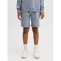 Jack & Jones Sweatshorts JACK & JONES JUNIOR "JPSTKARL NORREBRO SWEAT SHORTS JNR", M&auml;dchen, Gr. 128, N-Gr, blau (tradewinds), Web, Obermaterial: 89% Baumwolle, 11% Polyester, unifarben, relaxed fit knielang, Hosen Sweatshorts