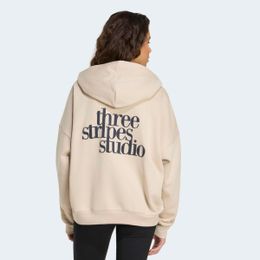 Sweatshirt adidas Sportswear "W 3SS FL HD2", Damen, Gr. L, crystal linen, Obermaterial: 70% Baumwolle, 30% Polyester, normal, V-Ausschnitt, angesetztes B&uuml;ndchen, Sweatshirts Sweatshirt, Print - Hoodie, lockere Passform