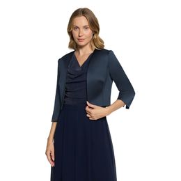 Bolerojacke Vera Mont "Damen mit Kellerfalten", Damen, Gr. 34, blau (night sky), Satin, Obermaterial: 96% Polyester, 4% Elasthan, tailliert, V-Ausschnitt, Jacken