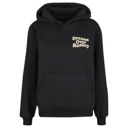 Kapuzenpullover MISS TEE "Miss Tee Dreams Over Reality Ladies Fluffy Hoody", Damen, Gr. L, schwarz, 70% Baumwolle, 30% Polyester, mehrfarbig, loose fit, ohne Ausschnitt, Pullover Kapuzenpullover