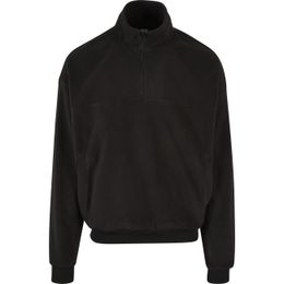 Rundhalspullover Urban Classics "Urban Classics Herren Basic Polar Fleece Troyer", Herren, Gr. M, schwarz, 100% Polyester, unifarben, oversize, amerikanischer Ausschnitt, Pullover Rundhalspullover