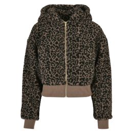 Allwetterjacke Urban Classics "Urban Classics Damen Ladies Short Oversized AOP Sherpa Jacket", Damen, Gr. 3XL, braun (schwarztaupeleo), 100% Polyester, mehrfarbig, oversize, ohne Ausschnitt, Jacken