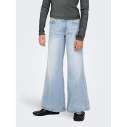 Weite Jeans KIDS Only "KOGCALIFORNIA MW WIDE FLARED AKM217 NOOS", M&auml;dchen, Gr. 146, N-Gr, light blau denim, Denim/Jeans, Obermaterial: 98% Baumwolle, 2% Elasthan, unifarben, weit lang, Jeans