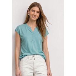 T-Shirt Street One, Damen, Gr. 34, misty mint, Web, 50% Modal, 50% Baumwolle, unifarben, normal normal, Rundhals, abgesteppt, Shirts T-Shirt, mit geschlitztem Rundhalsausschnitt