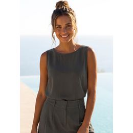Blusentop Lascana, Damen, Gr. 40, gr&uuml;n (khaki), Web, Obermaterial: 85% Viskose, 15% Leinen, unifarben, figurumspielend h&uuml;ftlang, Rundhals, Blusen Blusentop, mit Leinenanteil, kurz geschnittenes Top, Topseller