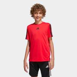 T-Shirt adidas Sportswear "TRAIN ESSENTIALS 3-STREIFEN KIDS", M&auml;dchen, Gr. 128, rot (pure ruby, schwarz), Obermaterial: 100% Polyester, Rundhals, Shirts T-Shirt