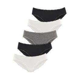 Jazz-Pants Slips Vivance, Damen, Gr. 32/34, bunt (creme, anthrazit meliert, schwarz), Single Jersey, Obermaterial: 95% Baumwolle, 5% Elasthan. Spitze: 90% Polyamid, 10% Elasthan, meliert, unifarben, k&ouml;rpernah, Unterhosen, aus elastischer Baumwolle, mit Spitzenabschluss